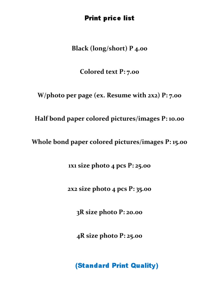 Printing Price List 2023 | PDF
