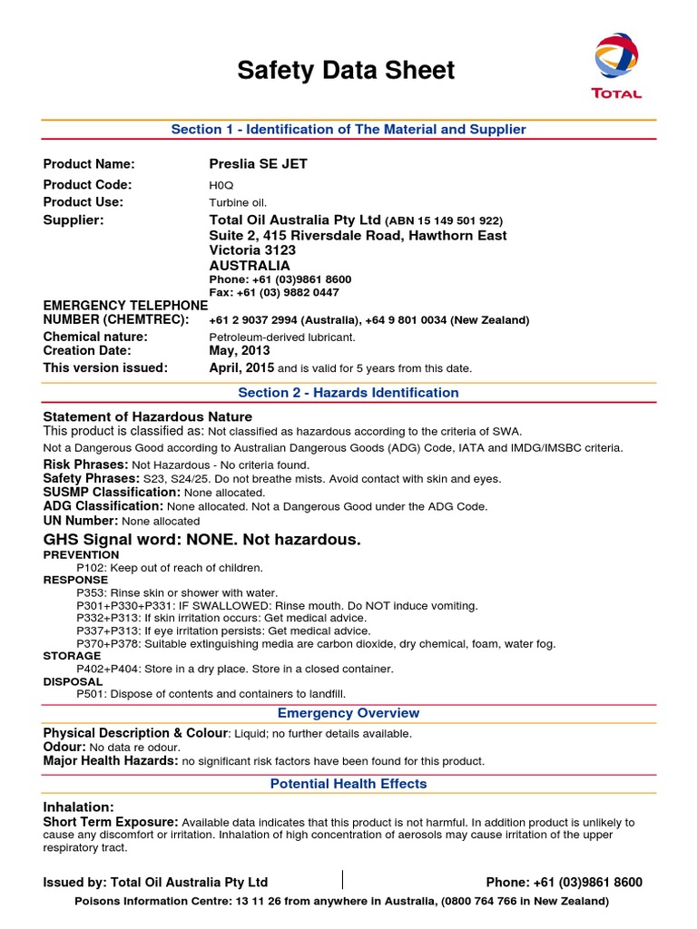 Preslia Se Jet Msds | PDF | Dangerous Goods | Fires