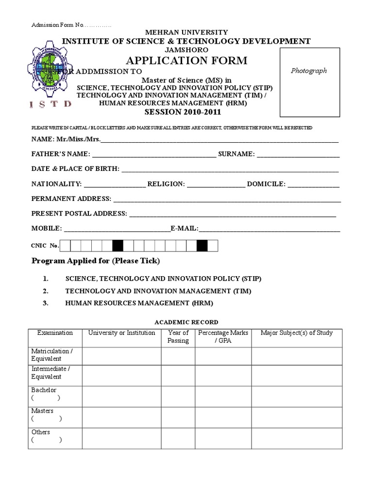 Admission Form For MS 5th Batch | PDF | University And College ...
