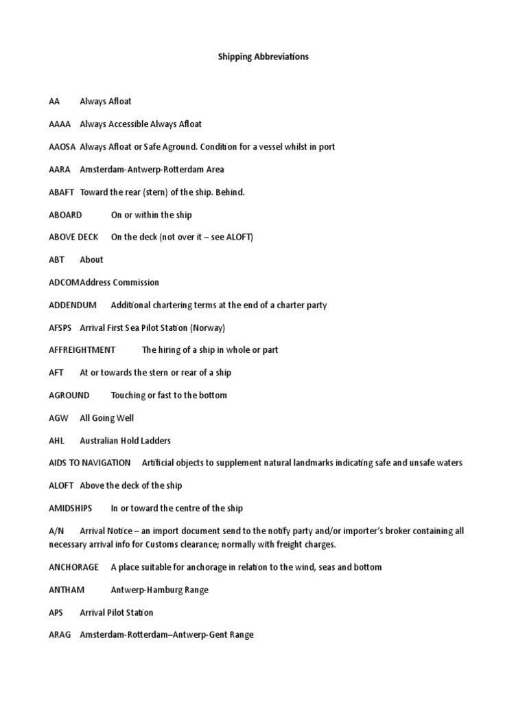 Shipping Abbreviations | PDF | Cargo | Ships