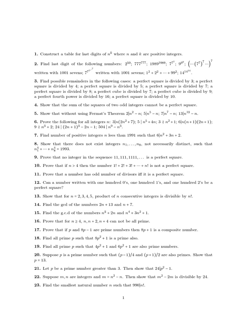 Number Theory Problem Set 1 | PDF | Numbers | Prime Number