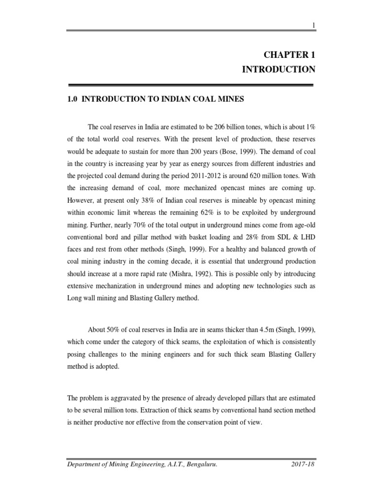 1.0 Introduction To Indian Coal Mines | PDF | Coal Mining | Coal