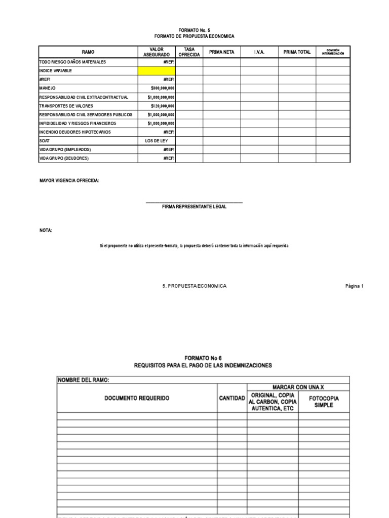 Formatos Excel | PDF | Póliza de seguros | Seguro