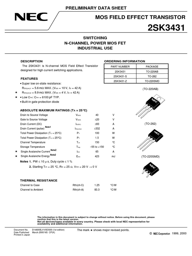 Mos Field Effect Transistor: Preliminary Data Sheet | Download Free PDF ...