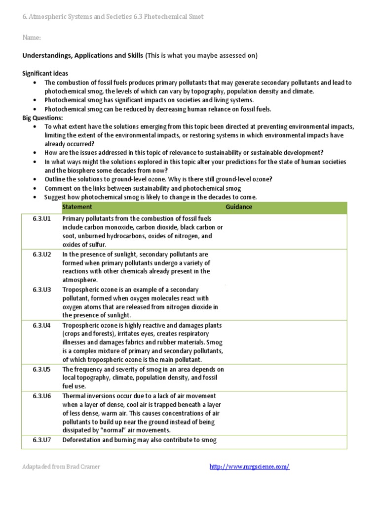 6.3 Photochemical Smog Notes | PDF | Smog | Ozone