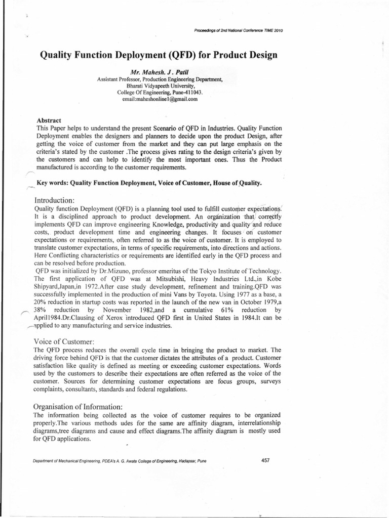 Quality Function Deployment (QFD) PDF | PDF | Design | New Product ...
