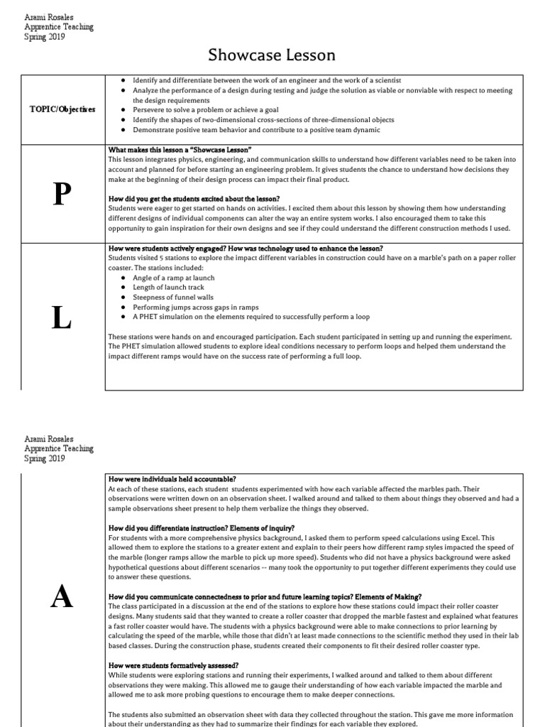 Showcase Lesson Template | PDF | Experiment | Engineering