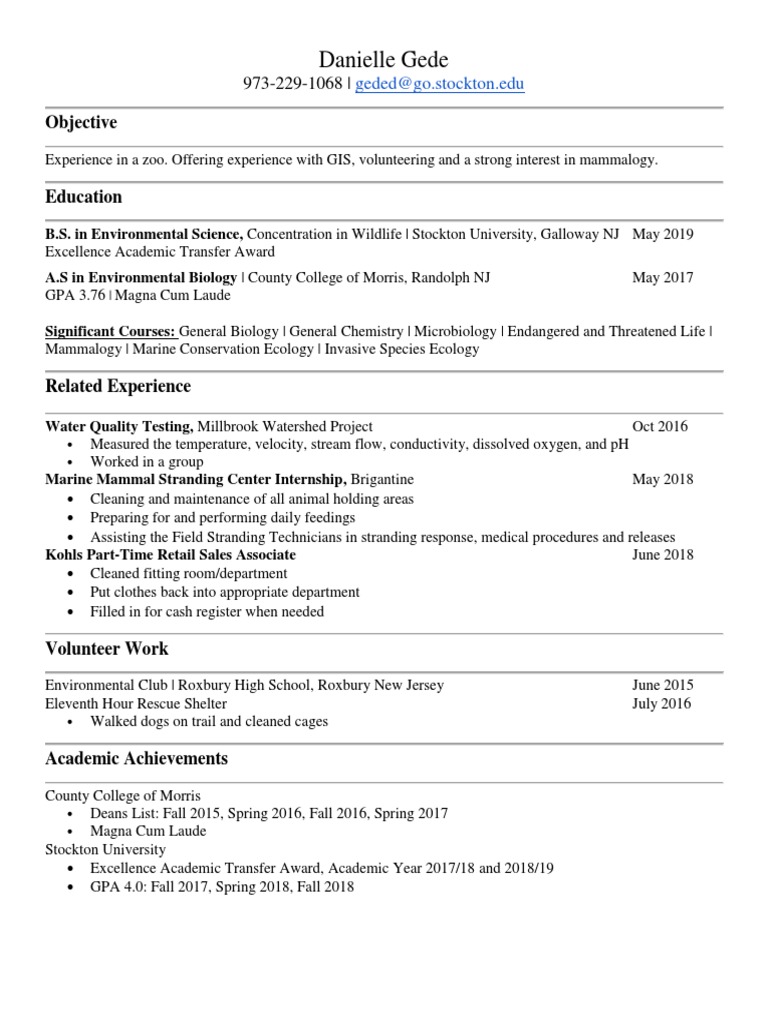 Danielle Gede Resume Spring 2019 | PDF