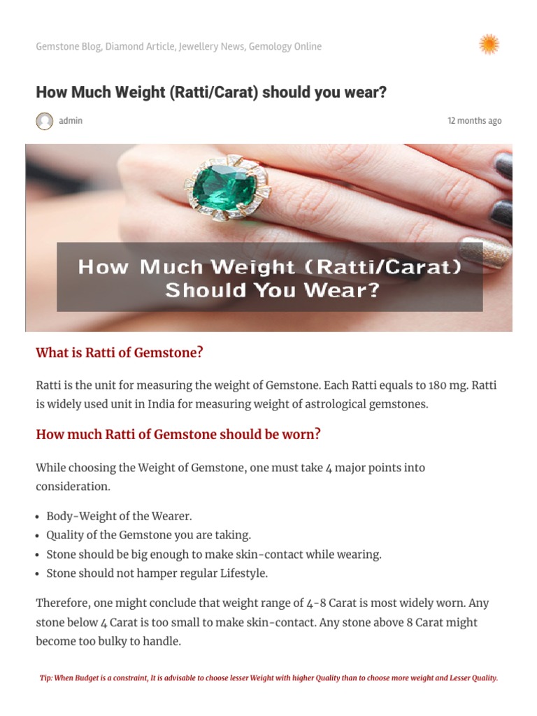 How Much Weight (Ratti/Carat) Should You Wear?: Gemstone Blog, Diamond ...