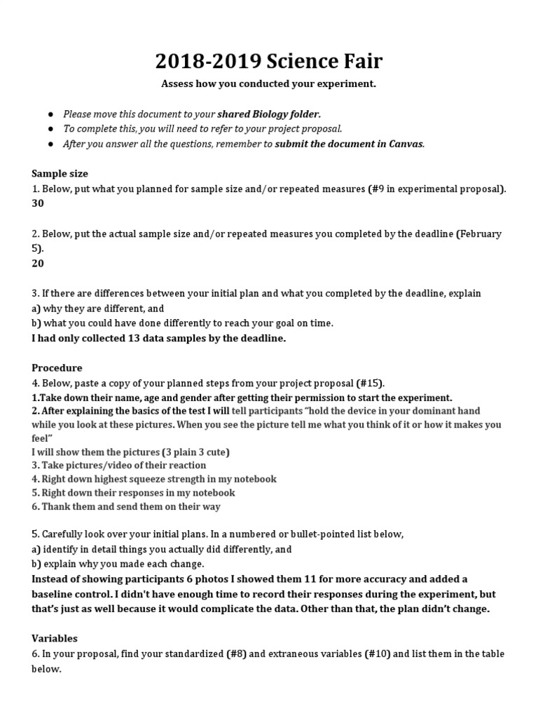 Science Fair Project Experiment Self-Assessment | PDF | Experiment ...