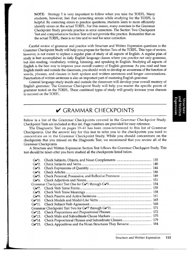 Grammar TOEFL Grammar Exercises | PDF