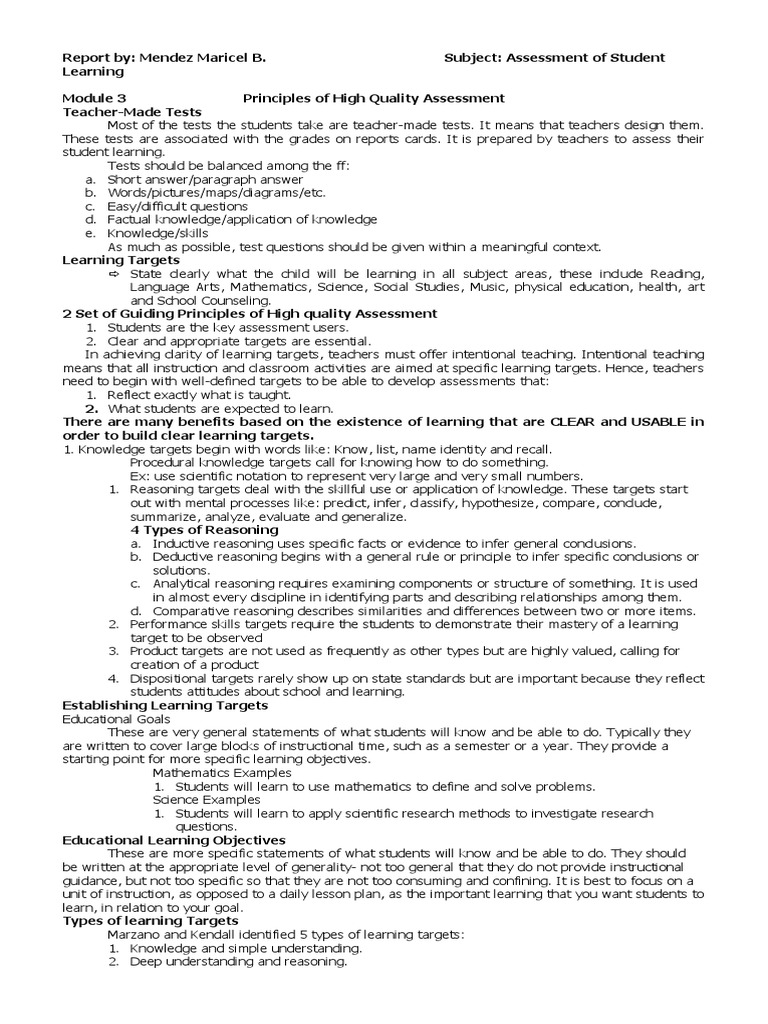 Module 3 Principles of High Quality Assessment | PDF | Validity ...