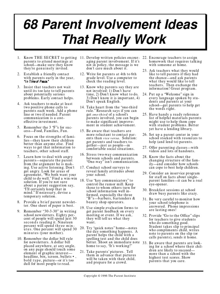 Parent Involvement Ideas | Homework | Teachers