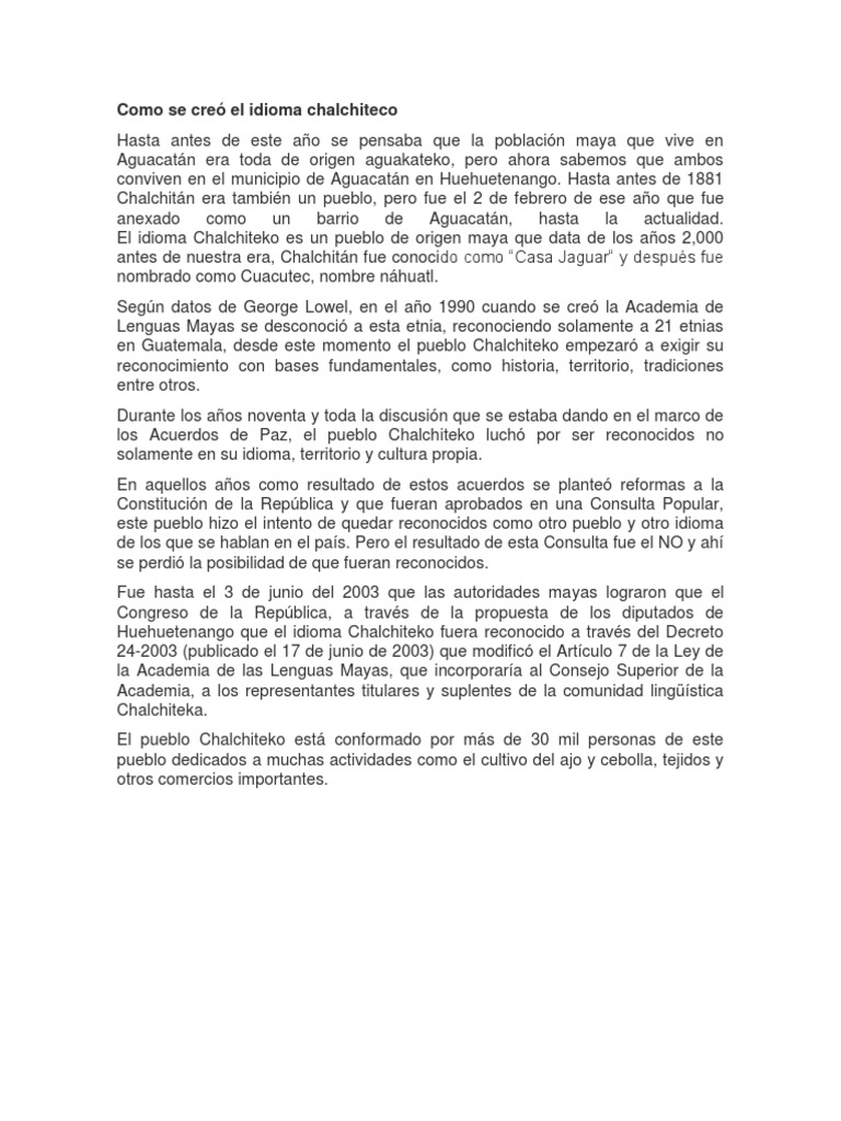 Como Se Creó El Idioma Chalchiteco | PDF