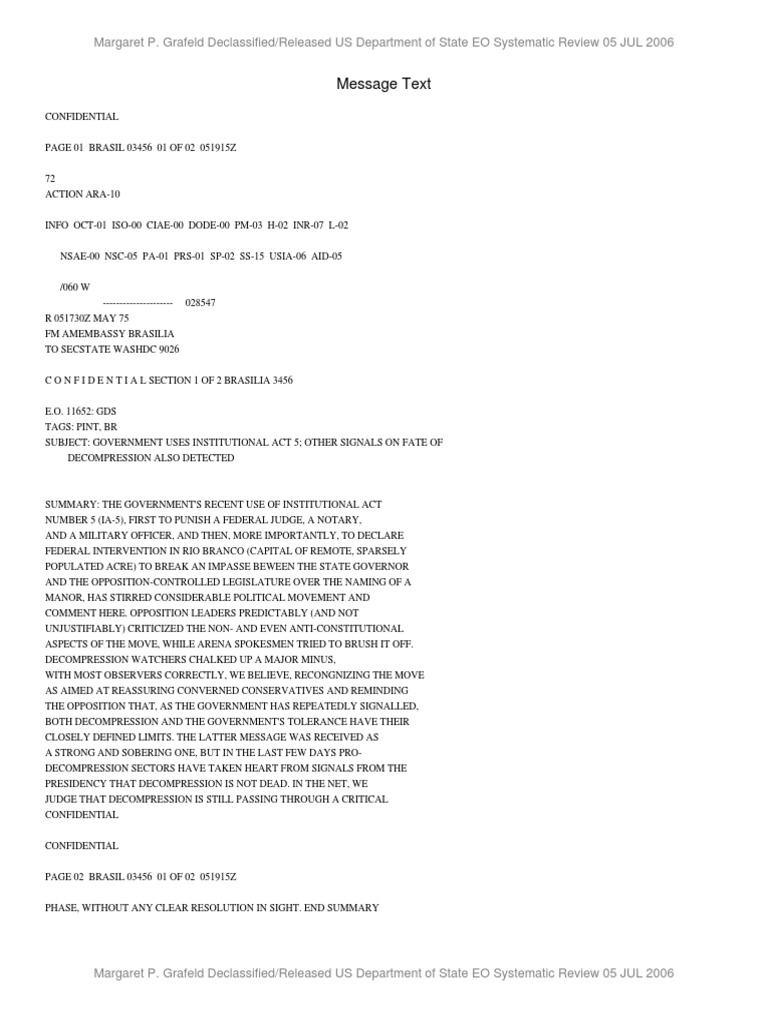 Diplomacy Cables Brazil | PDF | Classified Information | Government