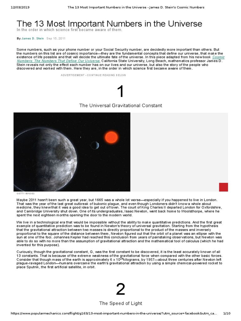 The 13 Most Important Numbers in The Universe - James D. Stein's Cosmic ...