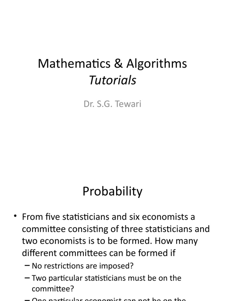 Mathematics & Algorithms: Tutorials | PDF | Complex Number | Variance