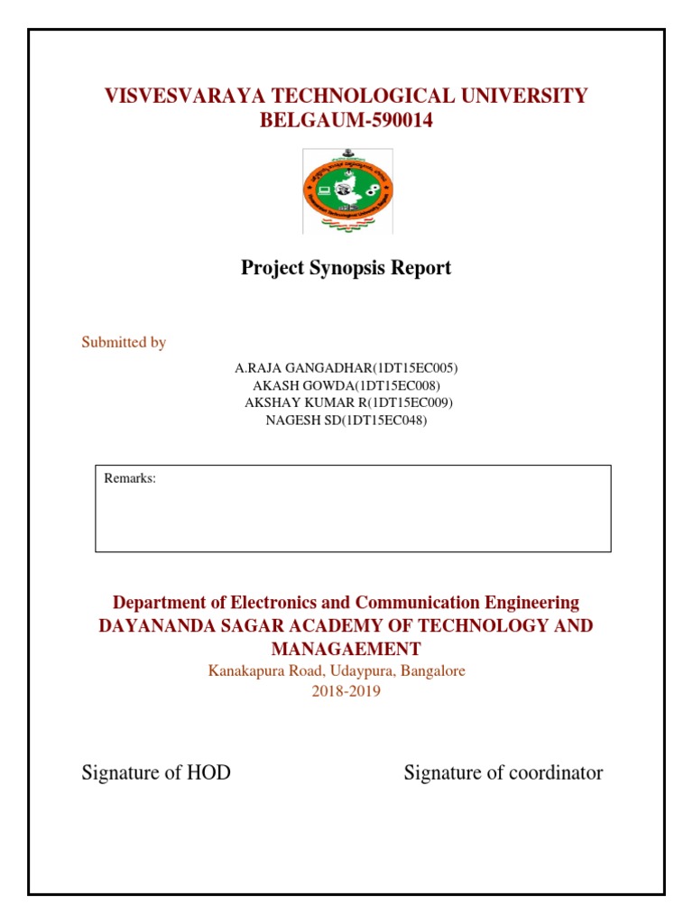 Visvesvaraya Technological University BELGAUM-590014: Project Synopsis ...