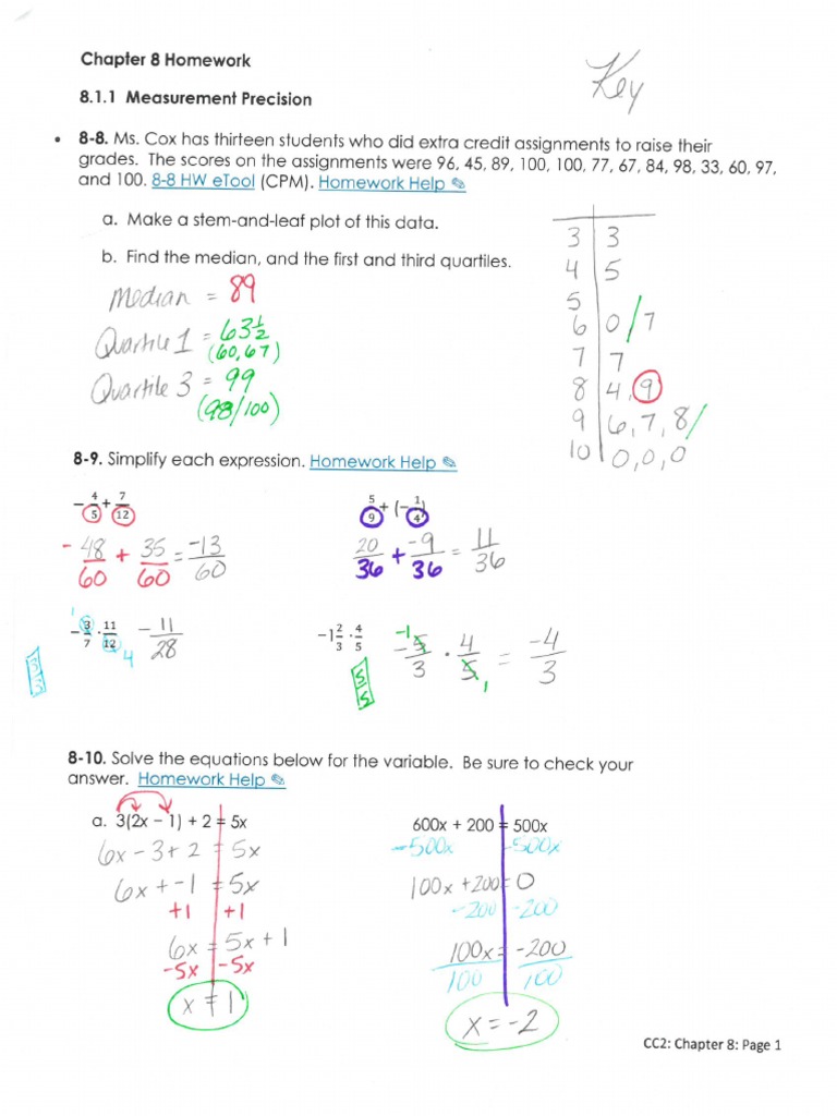 cc2 Homework Chapter 8 - Section 1 Solutions | PDF