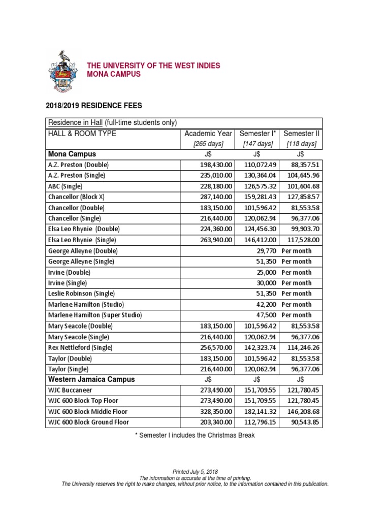2018 19 Residence Hall Fees | PDF | Universities And Colleges | Academia
