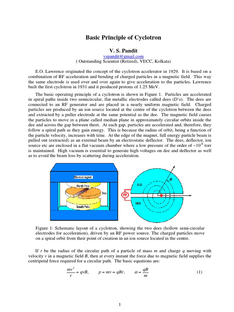 Basic Principle of Cyclotron: V. S. Pandit | PDF | Particle Accelerator ...