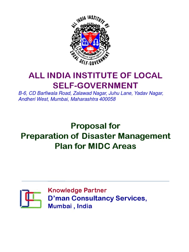 All India Institute of Local Self-Government: Proposal For Preparation of Disaster Management ...