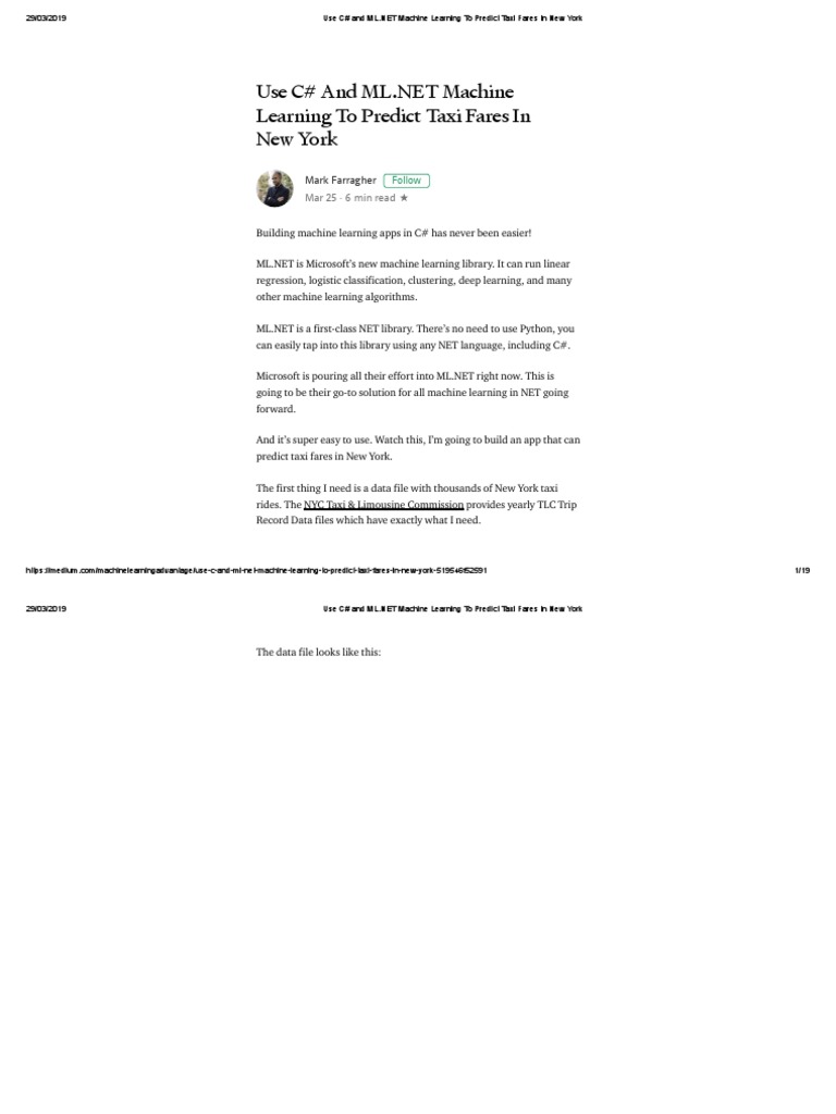 Use C# and ML - Net Machine Learning To Predict Taxi Fares in New York ...