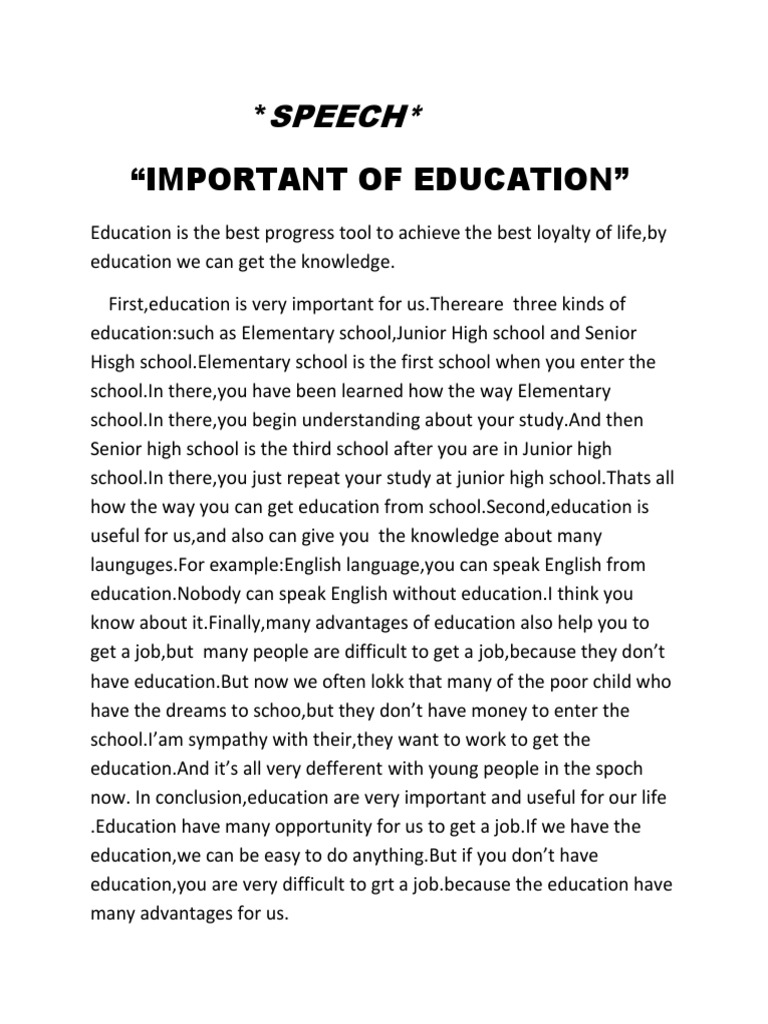 "Important of Education": Speech | PDF