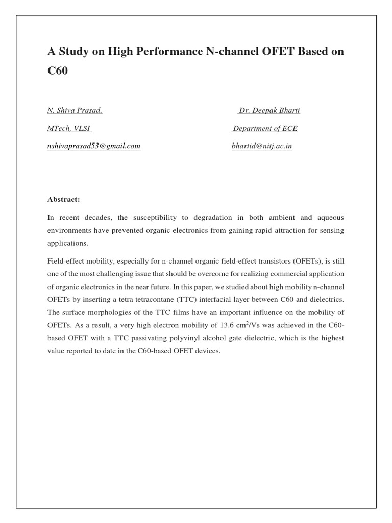 A Study On High Performance N-Channel OFET Based On C60: Abstract | PDF