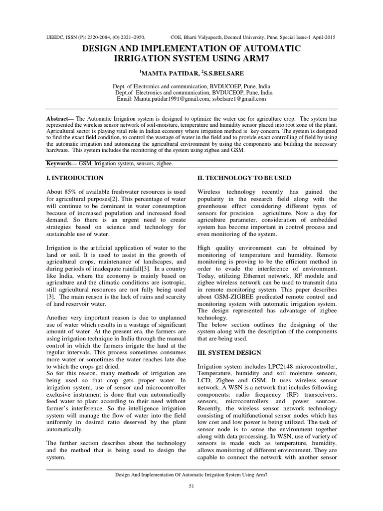 Design and Implementation of Automatic Irrigation System Using Arm7 ...