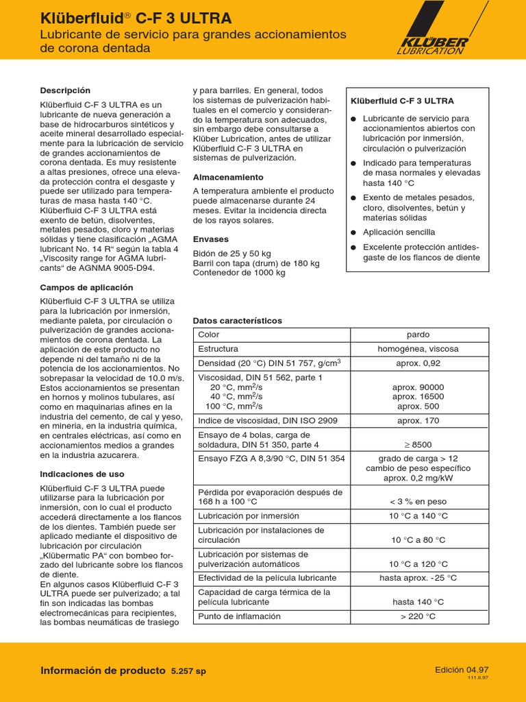 Kluberfluid CF3 Ultra | PDF | Lubricante | Agua