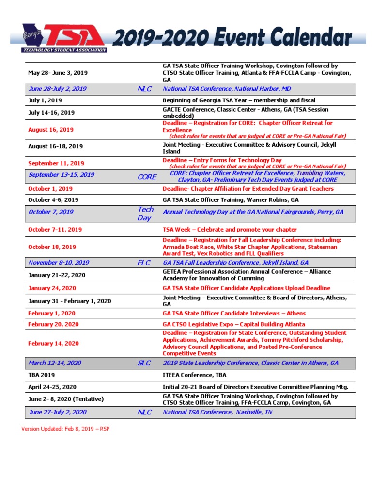 Georgia Technology Student Association Calendar 2019-20 - Updated Feb 2 ...