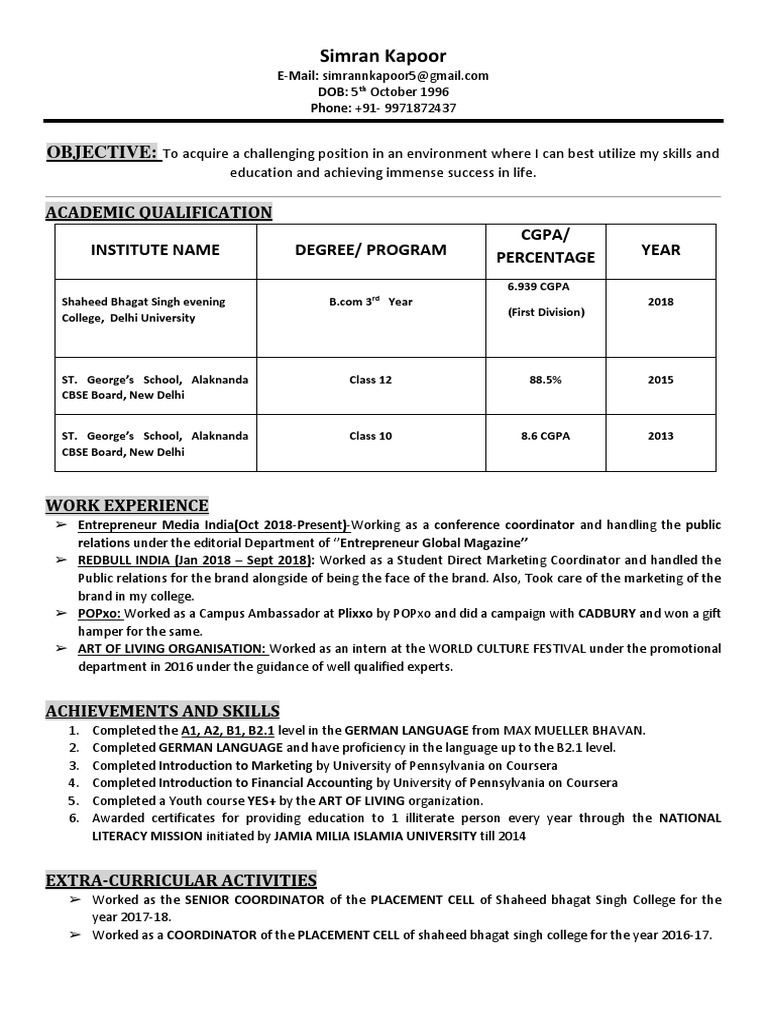 Simran Kapoor Resume | PDF | Change | Communication