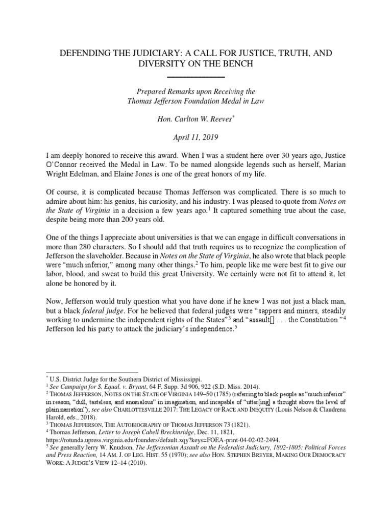 Speech by U.S. Judge Carlton Reeves | Reconstruction Era | Judge