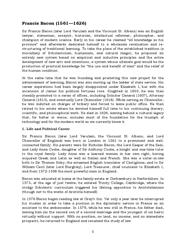 Francis Bacon (1561-1626) : 1. Life and Political Career | PDF ...