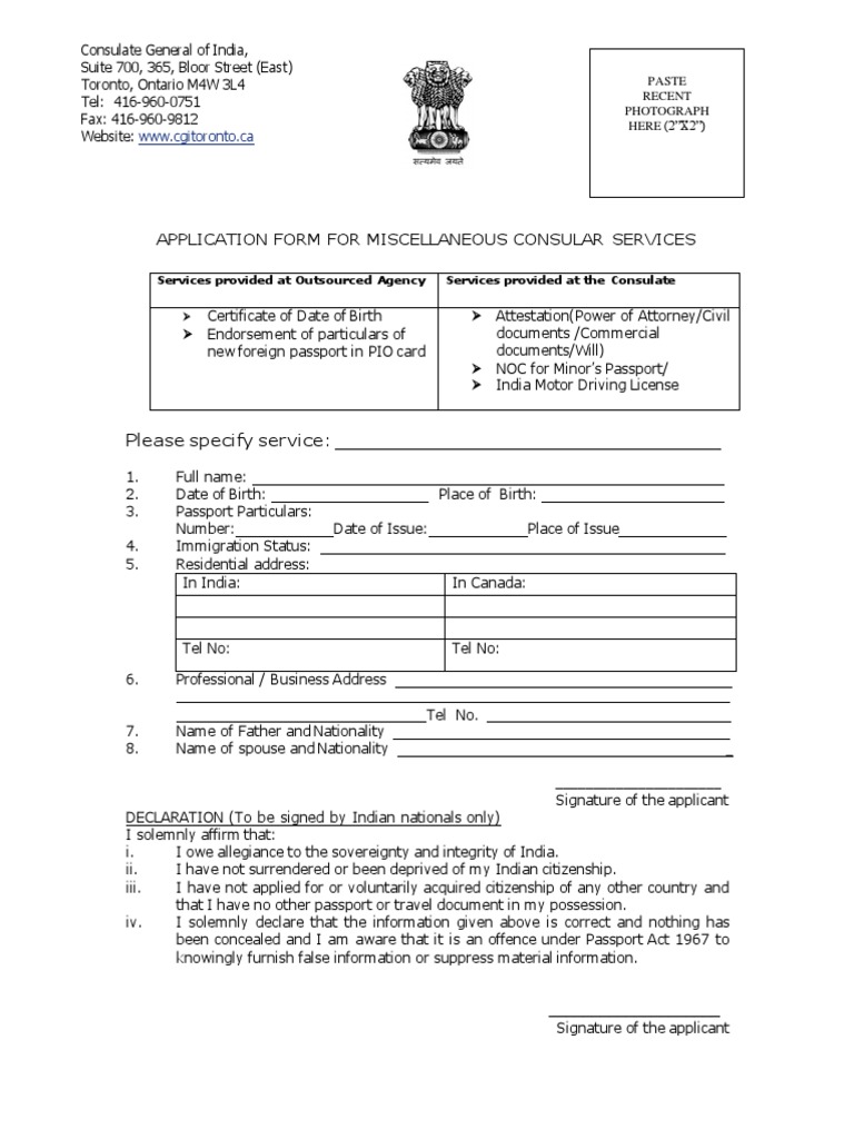 Application for Miscellaneous Consular Services from the Consulate ...
