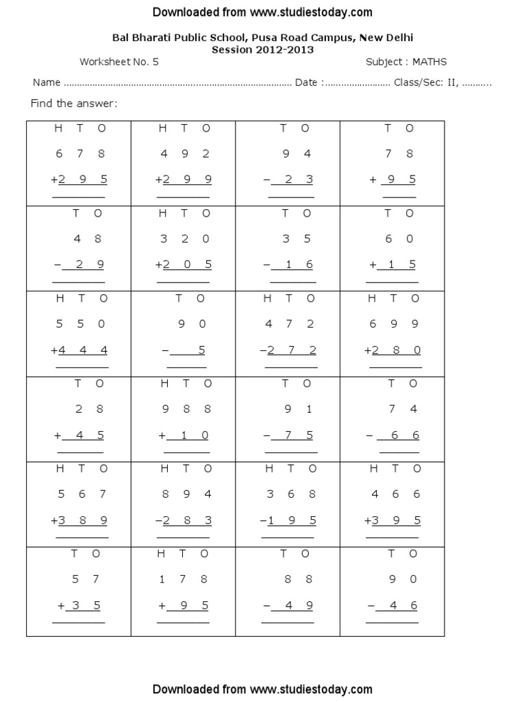 Class 2 Maths Worksheet PDF | PDF