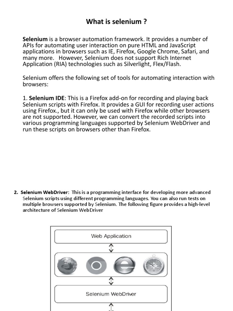 What Is Selenium ?: Selenium Is A Browser Automation Framework. It Provides A Number of | PDF ...