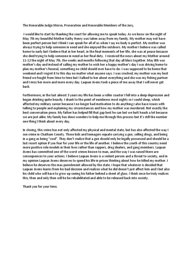 Victim Witness Statement April 8 2019 | Life Imprisonment | Crimes