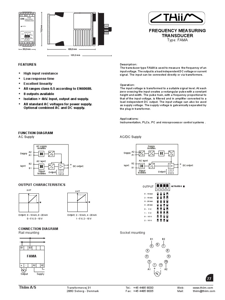 Specification Sheet for the FAMA Frequency Measuring Transducer | PDF ...