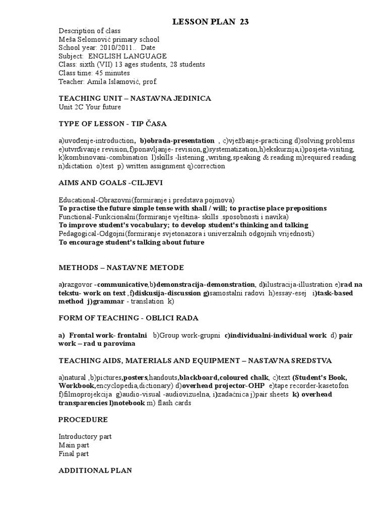 Lesson Plan 23 | PDF | Teachers | Lesson Plan