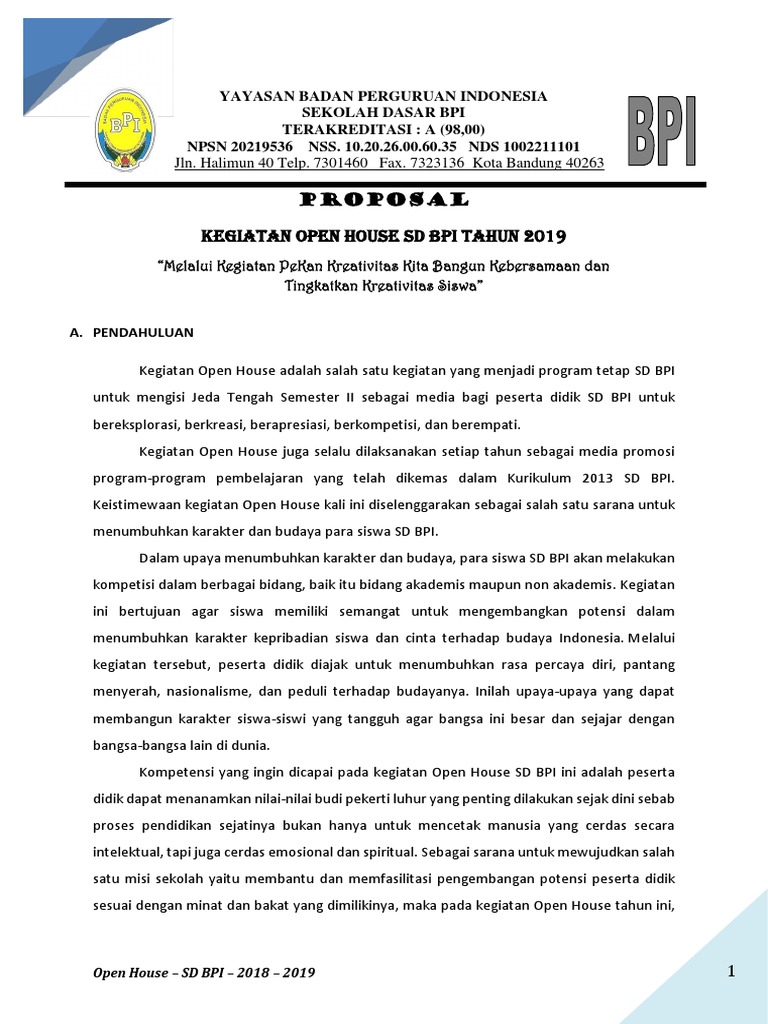 Proposal Open House SD Bpi 1819 Paling Baru | PDF