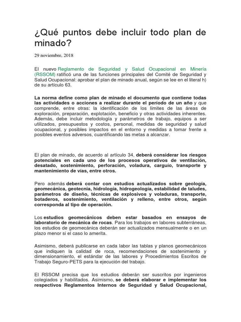 Plan de Minado | PDF | Minería de superficie | Minería