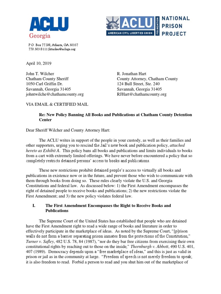ACLU Letter To Chatham County Sheriff and County Attorney | PDF | First ...