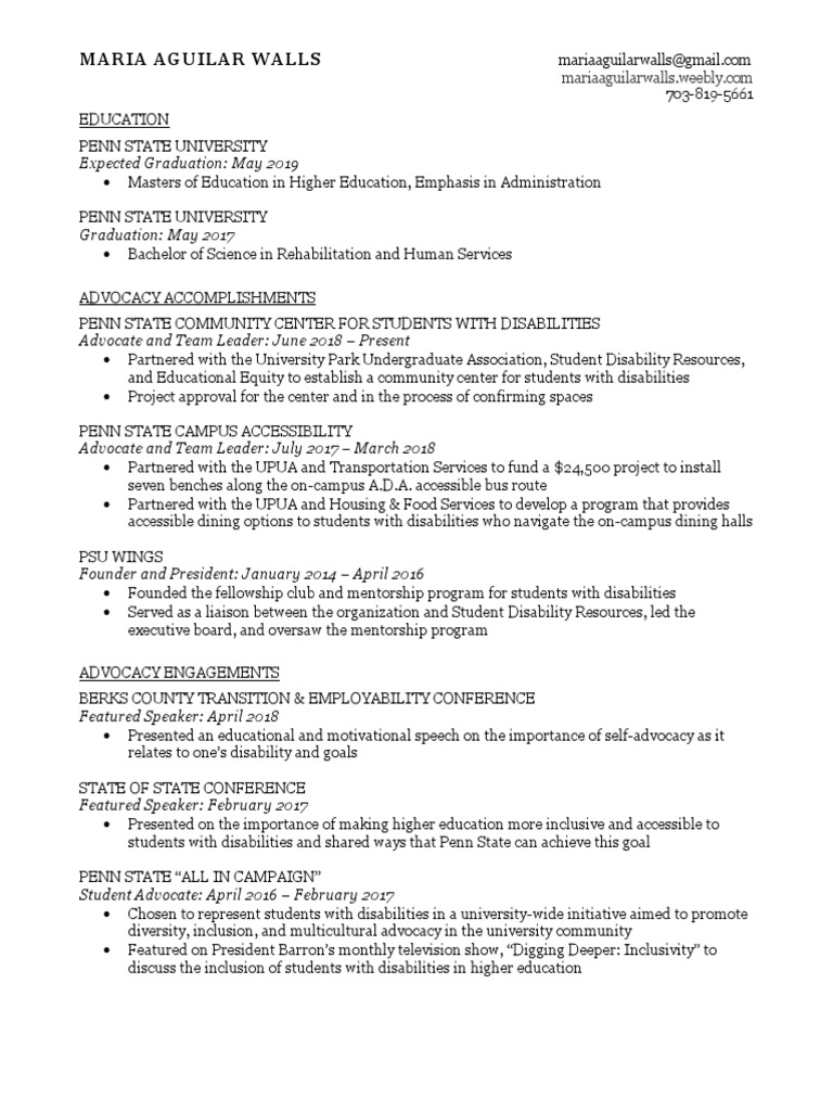 Resume Maria Aguilar Walls | PDF | Pennsylvania State University ...