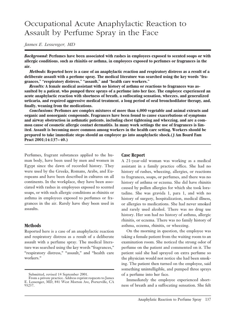 Anaphylactic Reaction to Perfume Spray Assault Leads to Persistent ...
