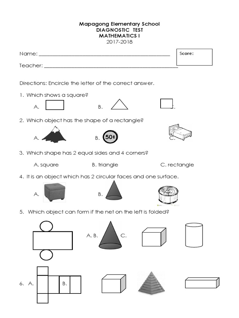 Mapagong Elementary School Diagnostic Test Mathematics I | PDF ...