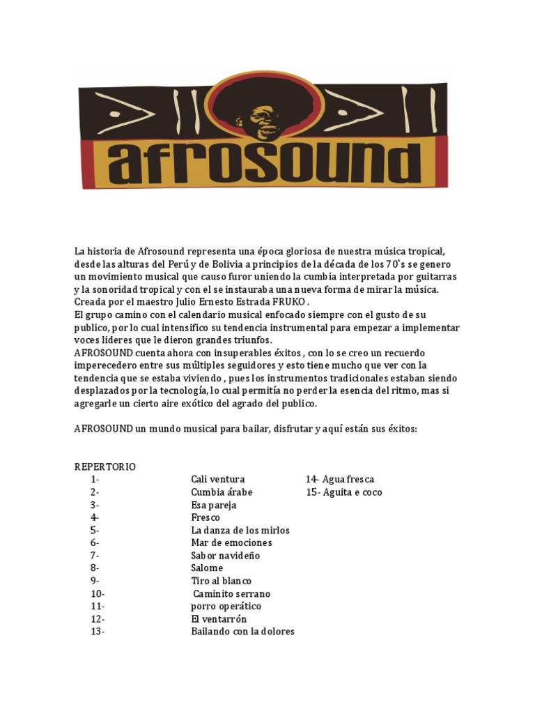 Historia y Éxitos de Afrosound | PDF | Las artes escénicas | Musica ...