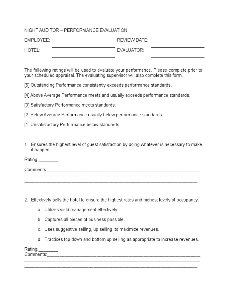 Performance Evaluation Night Auditor | Download Free PDF | Performance ...