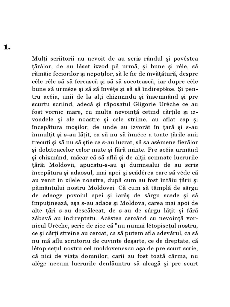 Grigore Ureche - Letopisetul Tarii Moldovei | PDF